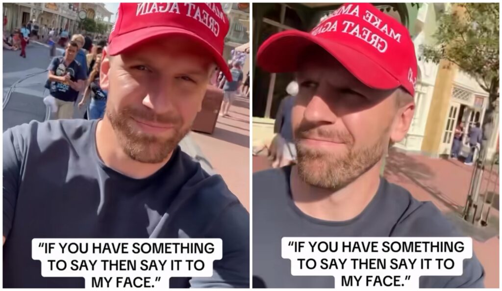 Man Wears a MAGA Hat at Disney World for Attention