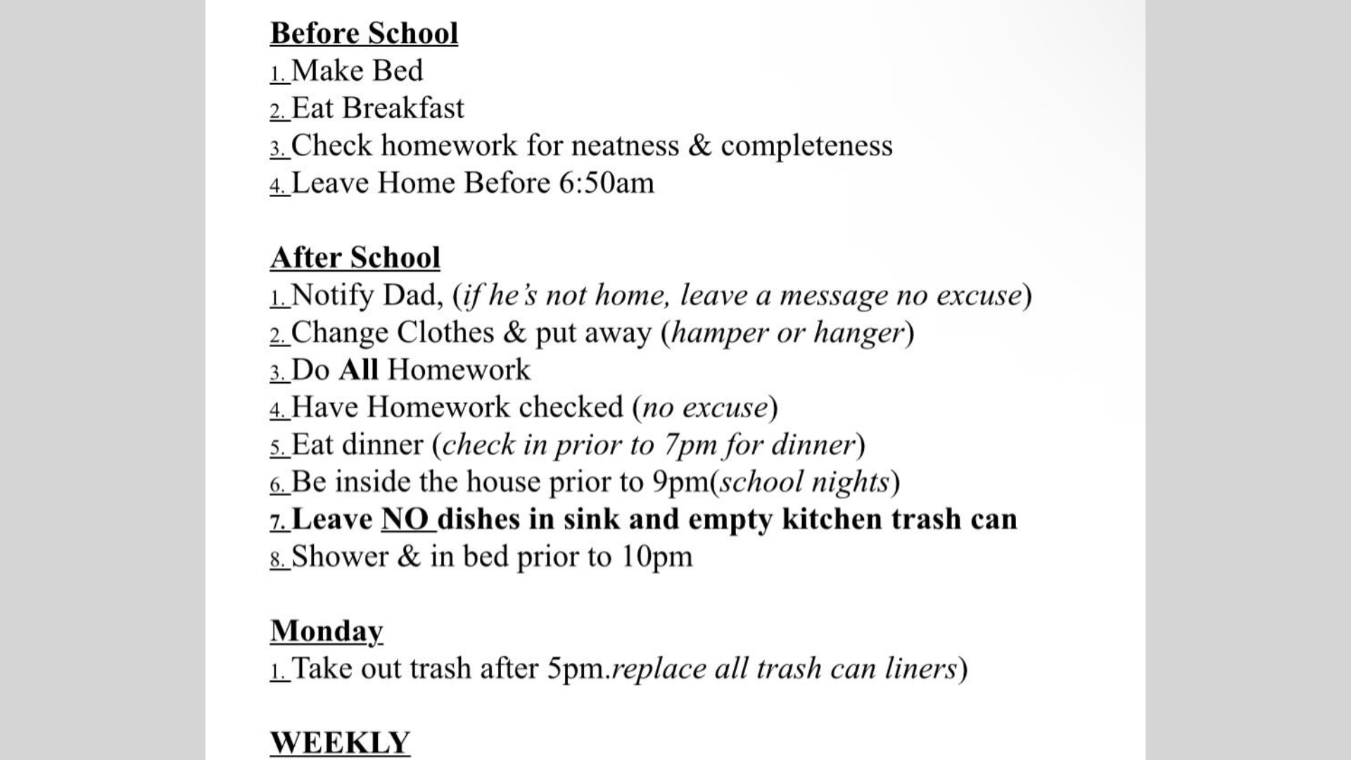 A 90s Chore Chart Went Viral After People Praised It